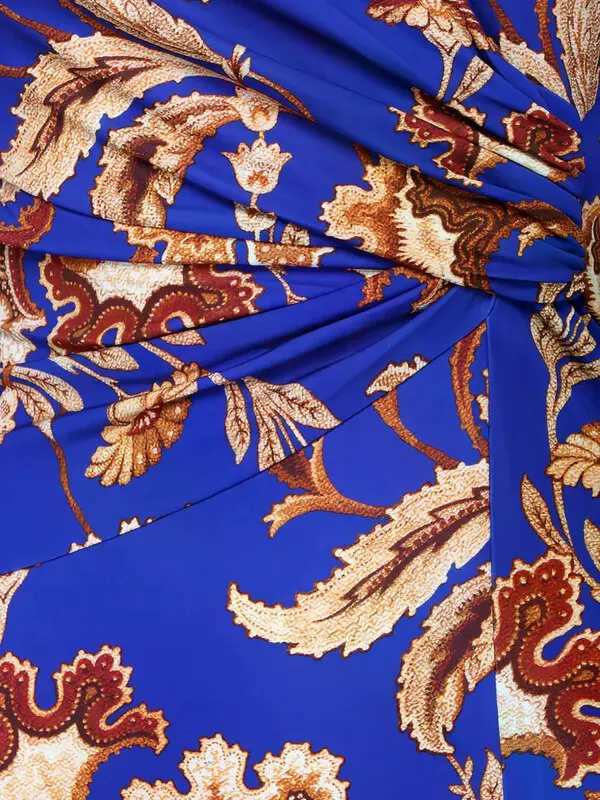frame blue dress Blue Floral Print Ruffle Detail Midi Dress