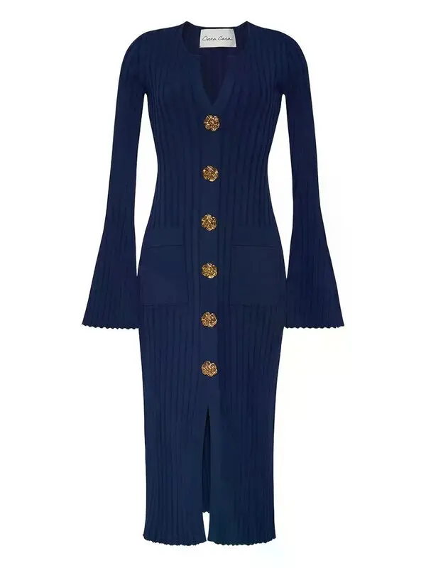 Cara Cara Ribbed Bell-Sleeve Midi Dress - Blue