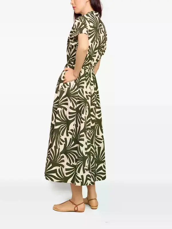 Cara Cara Leaf-Print Self-Tie Dress - Green - 50% Off | Editorialist