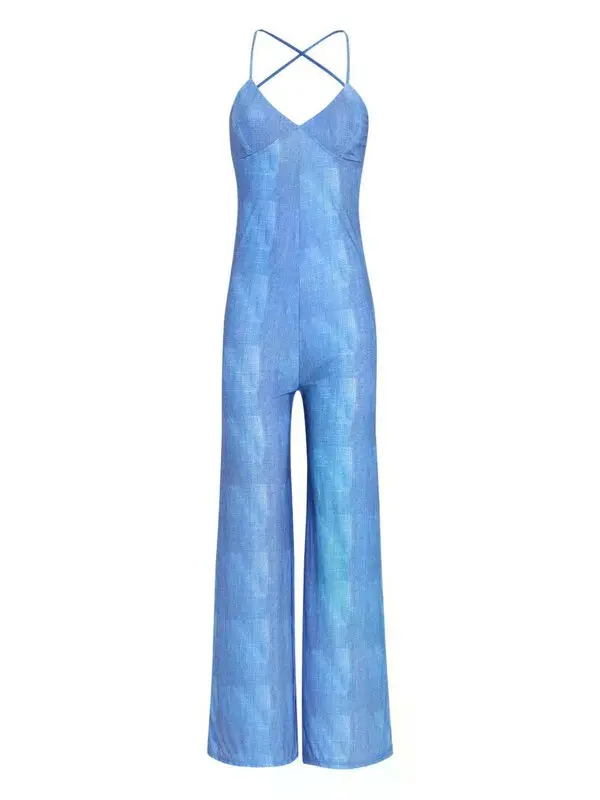 AMIR SLAMA X Astrid Check-print Jumpsuit - Blue