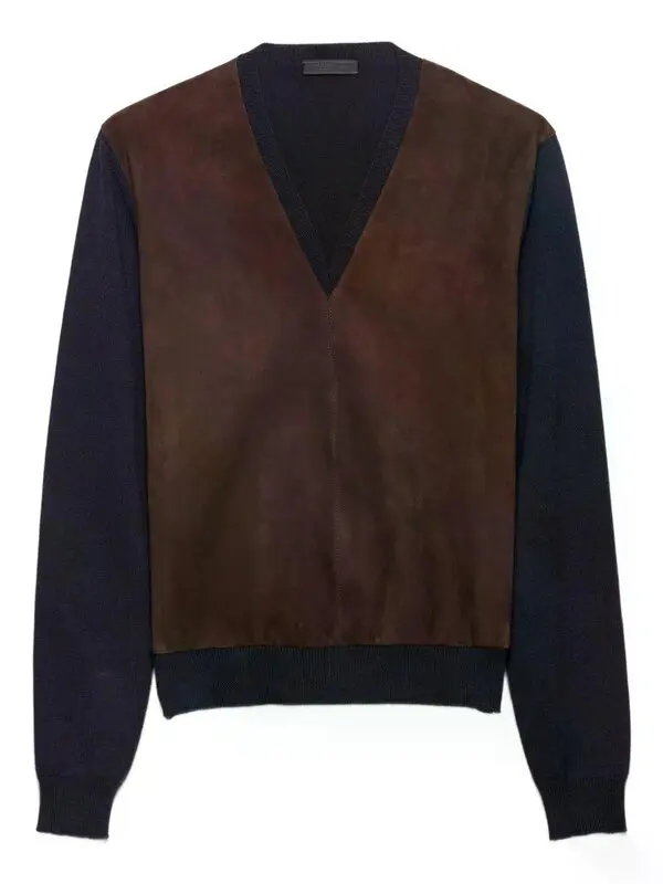 Prada Wool And Suede Sweater - Brown
