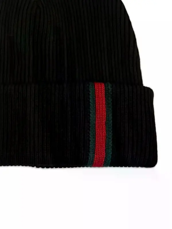 Gucci Web Stripe Ribbed Beanie - Black