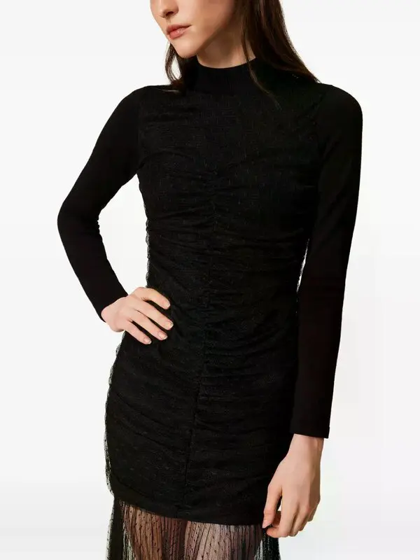 Twinset Knitted Dress With Pleated-Tulle Overlay In Black - 23% Off |  Editorialist