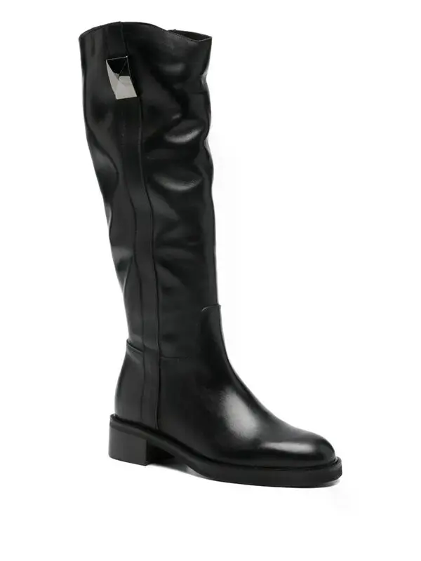 PROGETTO Round-toe Leather Boots