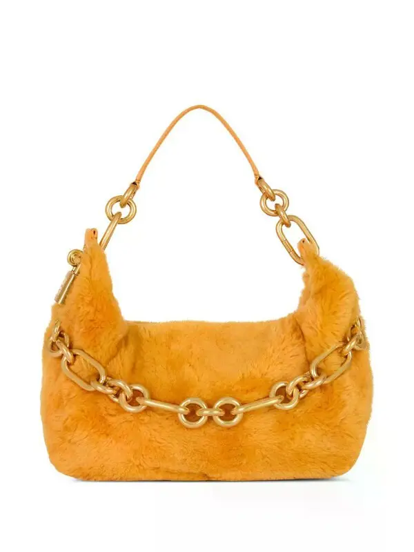 Balmain Shearling Chain Shoulder Bag - Orange