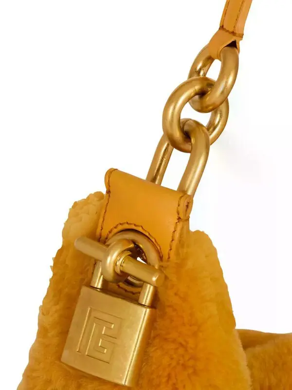 Balmain Shearling Chain Shoulder Bag - Orange
