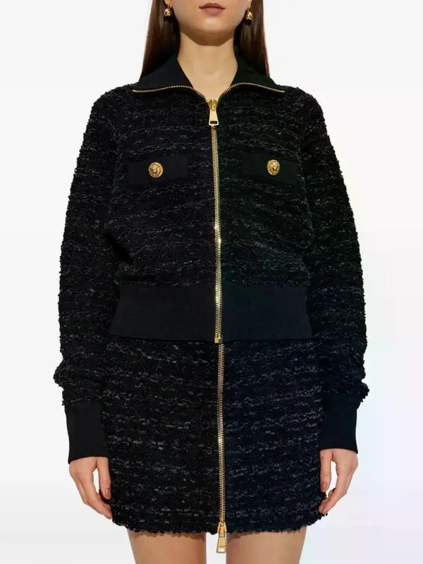 Balmain Tweed Bomber Jacket - Black