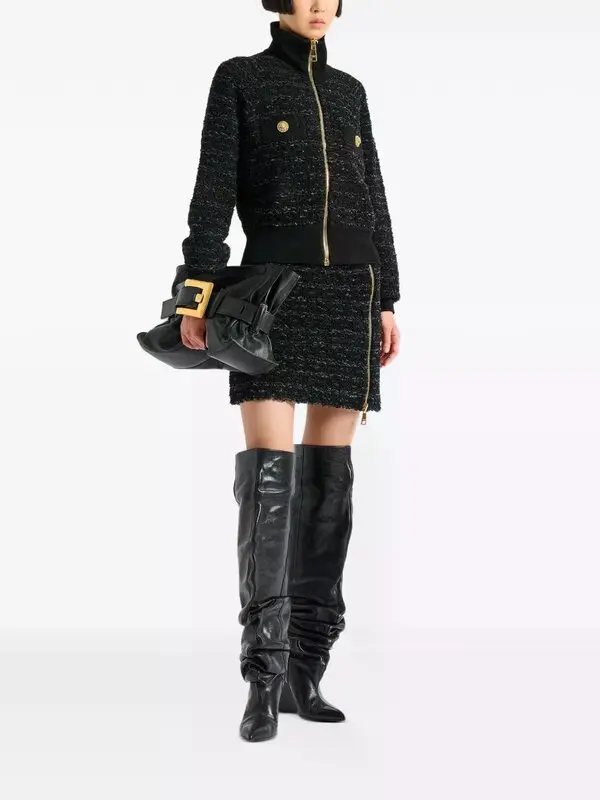 Balmain Tweed Bomber Jacket - Black