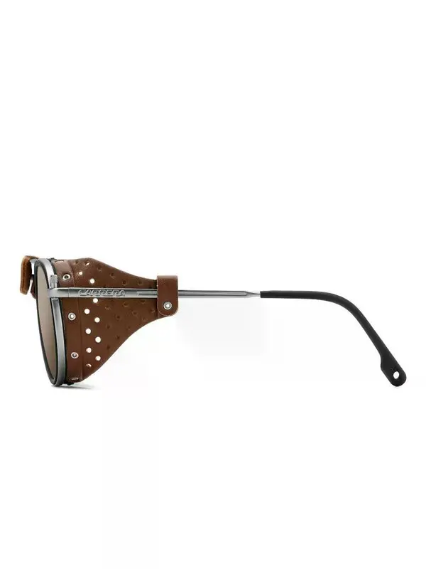 Carrera Eyewear Leather-shield Round-frame Sunglasses