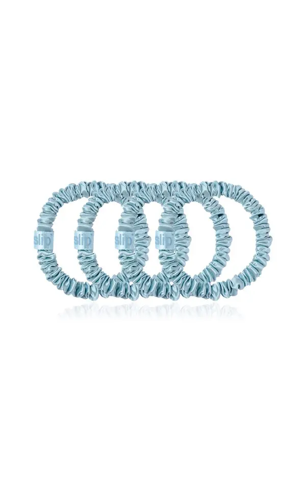 Slip Set Of Four Silk Skinny Scrunchies - Blue