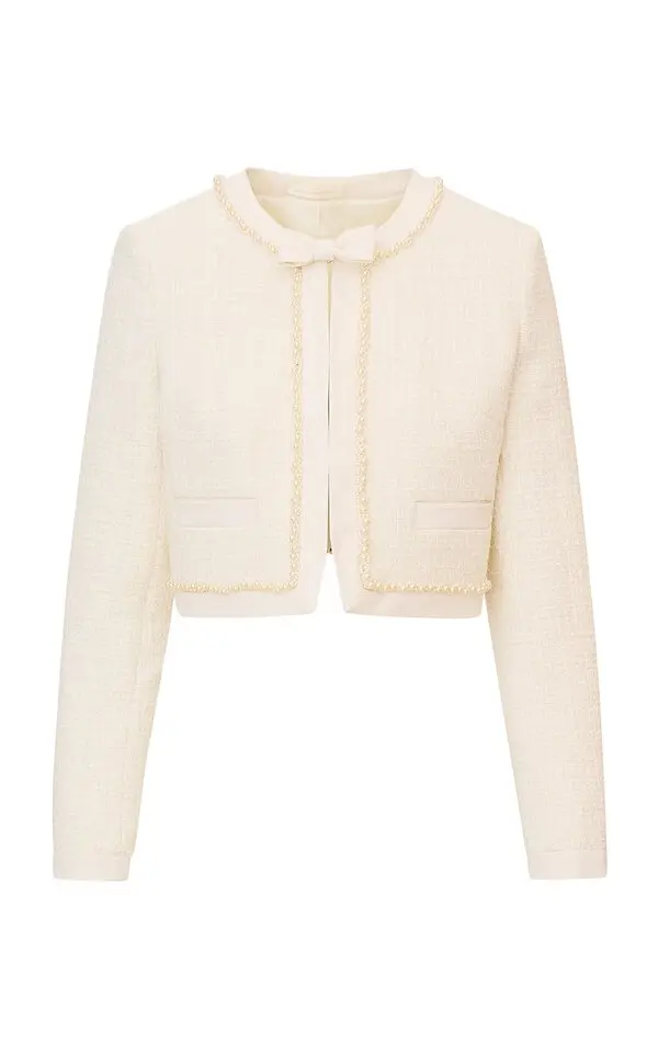 LoveShackFancy Ralphette Pearl-embellished Tweed Jacket - White