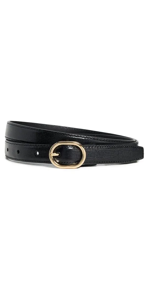 Vince Stitched Lizard Glazed Belt - Black