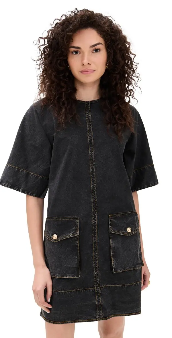 Ganni Washed Stretch Cotton Boxy Kimono Mini Dress In Black - 70% Off |  Editorialist