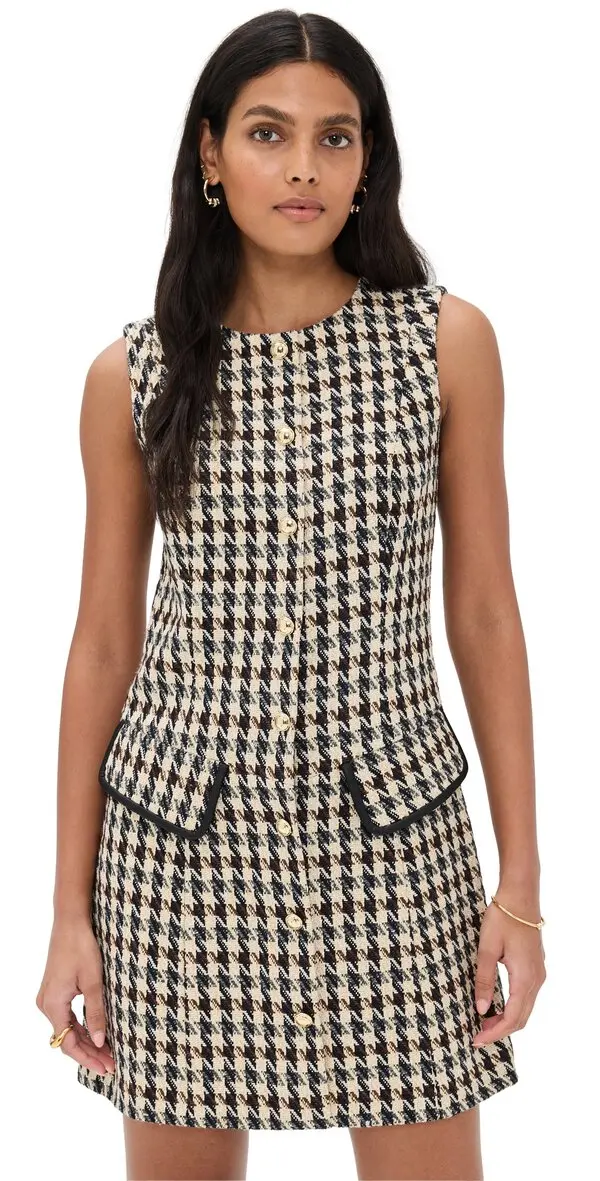 Shoshanna Abigail Houndstooth Tweed Mini Dress