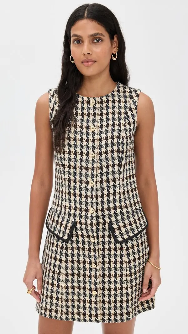 Shoshanna Abigail Houndstooth Tweed Mini Dress