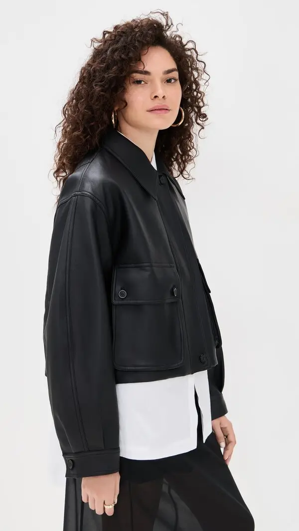Pixie Market Patch Pocket Faux Leather Jacket - Black