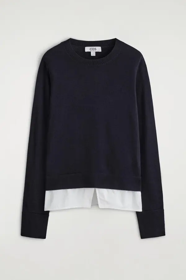 Cos Layered Merino Wool Sweater - Navy