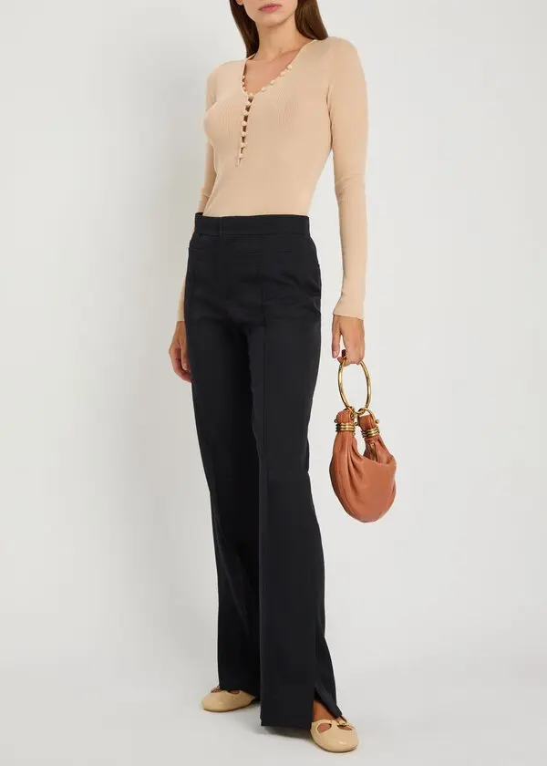 Chloé Pintuck Flared-leg Wool Trousers