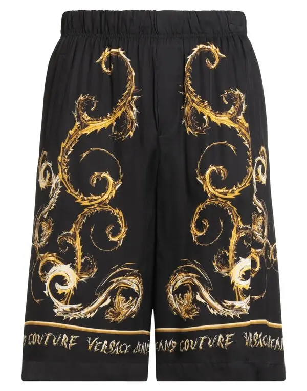 Versace Viscose Bermuda Shorts With Signature Print - Black