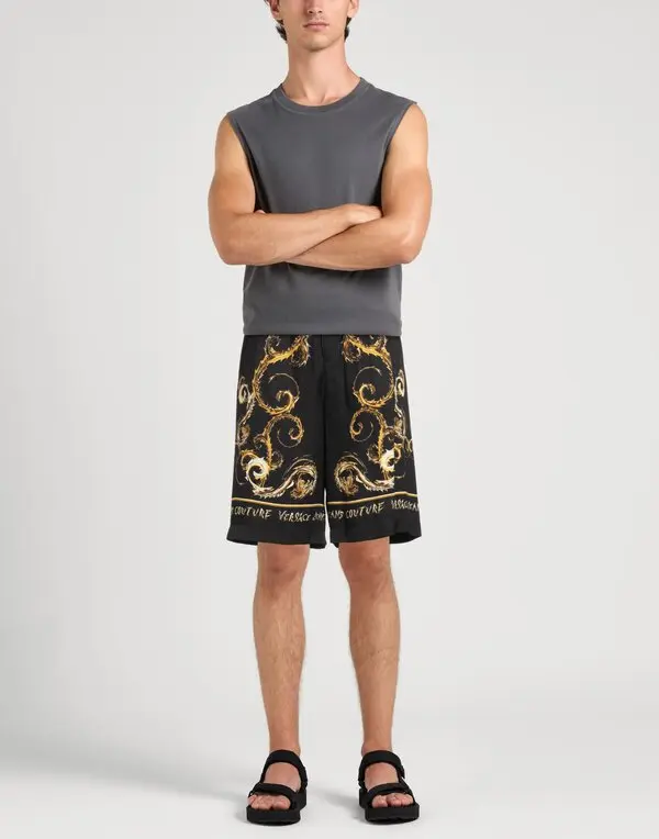 Versace Viscose Bermuda Shorts With Signature Print - Black