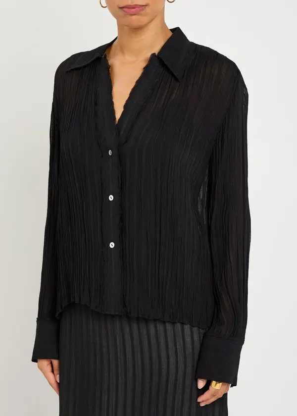Vince Striped Plissé Chiffon Shirt