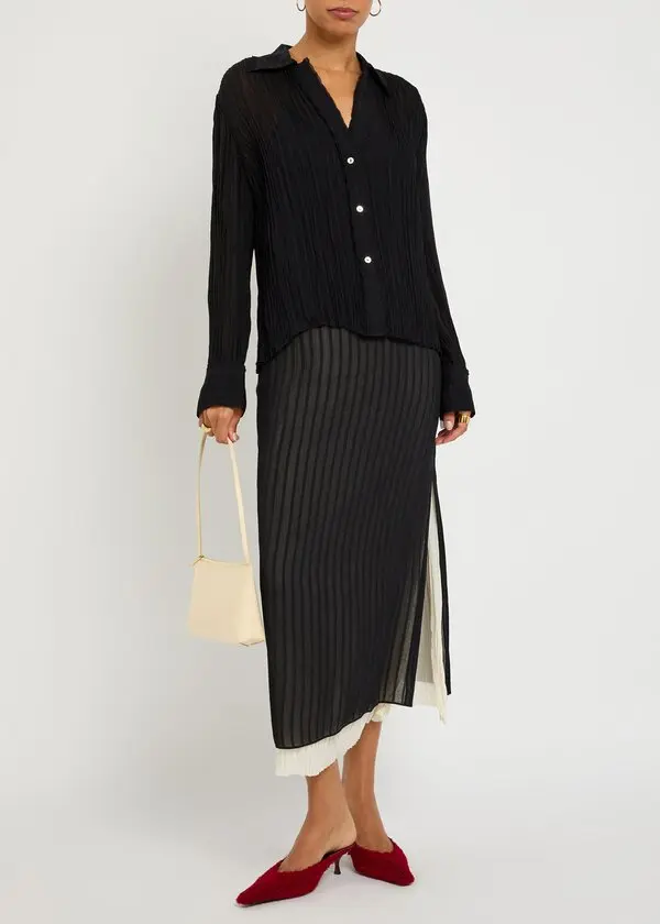 Vince Striped Plissé Chiffon Shirt