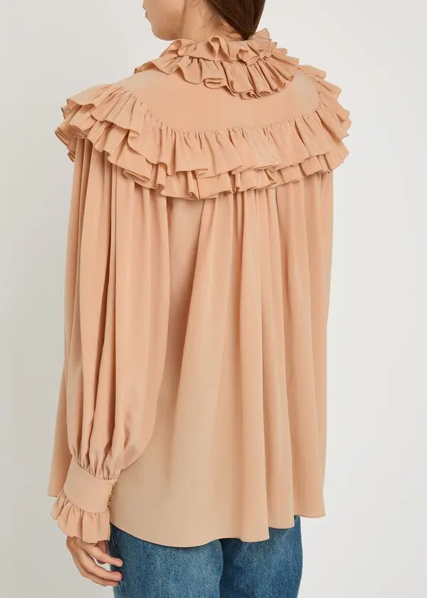 Chloé Ruffled Silk-chiffon Blouse - Beige