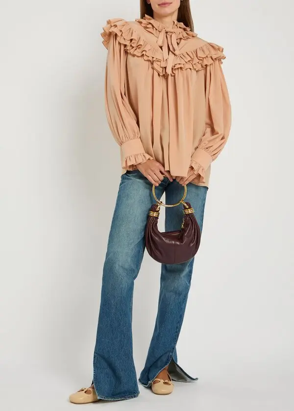 Chloé Ruffled Silk-chiffon Blouse - Beige