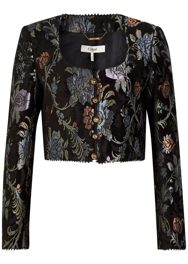 Chloé Floral-brocade Woven Cropped Jacket - Black