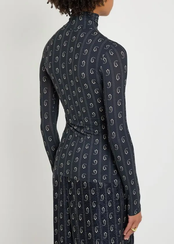Tory Burch Printed Stretch-polyamide Top - Navy