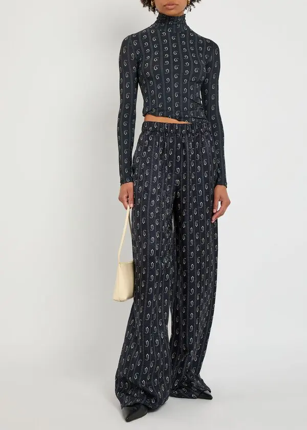 Tory Burch Printed Stretch-polyamide Top - Navy