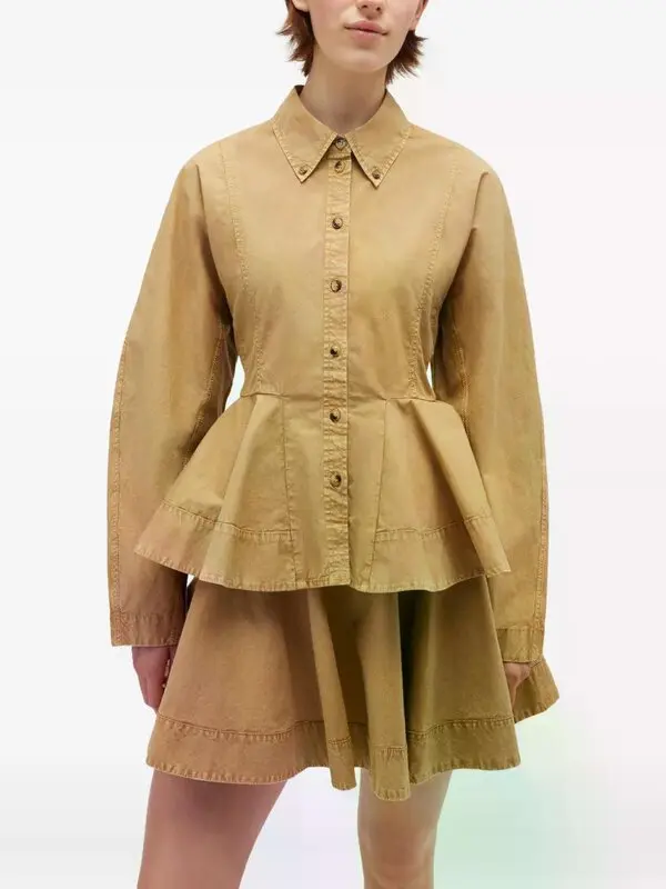 GANNI Peplum Cotton Shirt - Neutrals