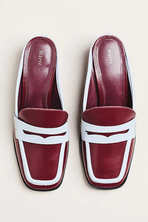Maeve Loafer Mule Heels - Wine/blue