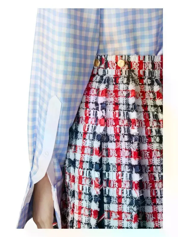 Thom Browne Gingham Tweed Pleated Mini Skirt With Ribbon Detail - Red