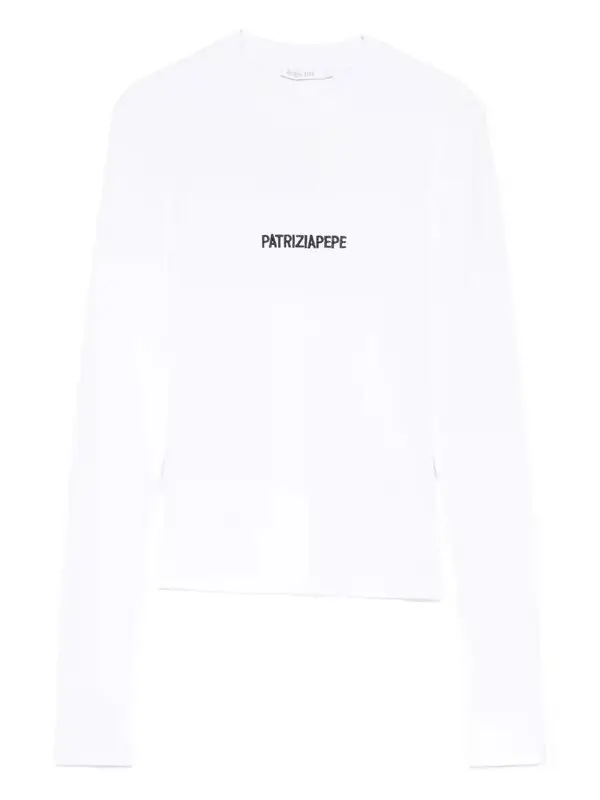 Patrizia Pepe Logo-embroidered Long-sleeve T-shirt - White