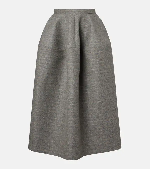 Erdem Striped Wool And Mohair Flannel Midi Skirt - Grey