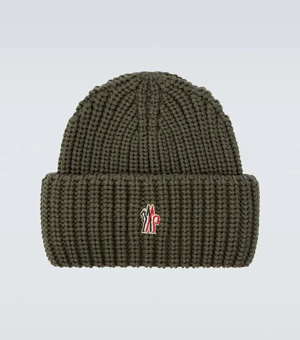 Moncler Ribbed-knit Virgin Wool Beanie - Green