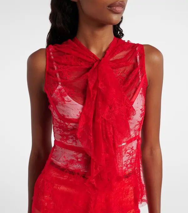 JACQUES WEI Tie-neck Lace Top