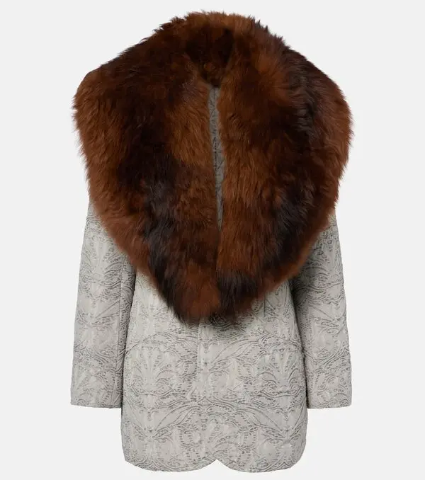 JACQUES WEI Shearling-trimmed Cotton Coat - Grey