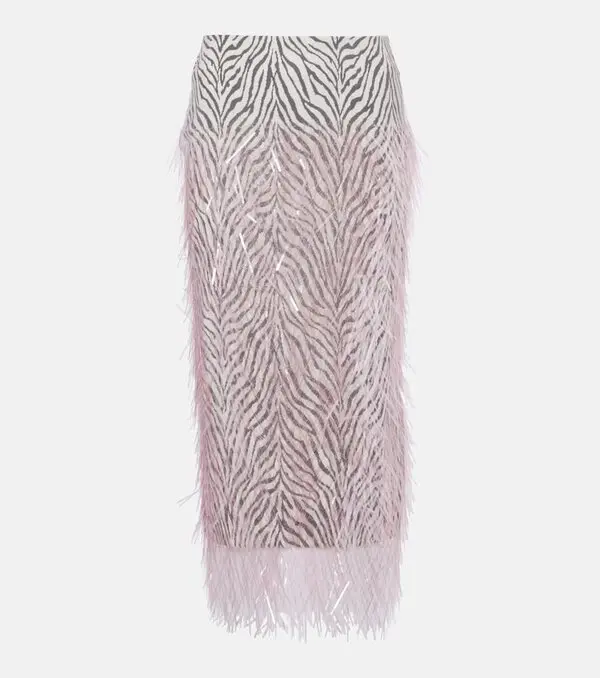 JACQUES WEI Fringed Zebra-print Midi Skirt