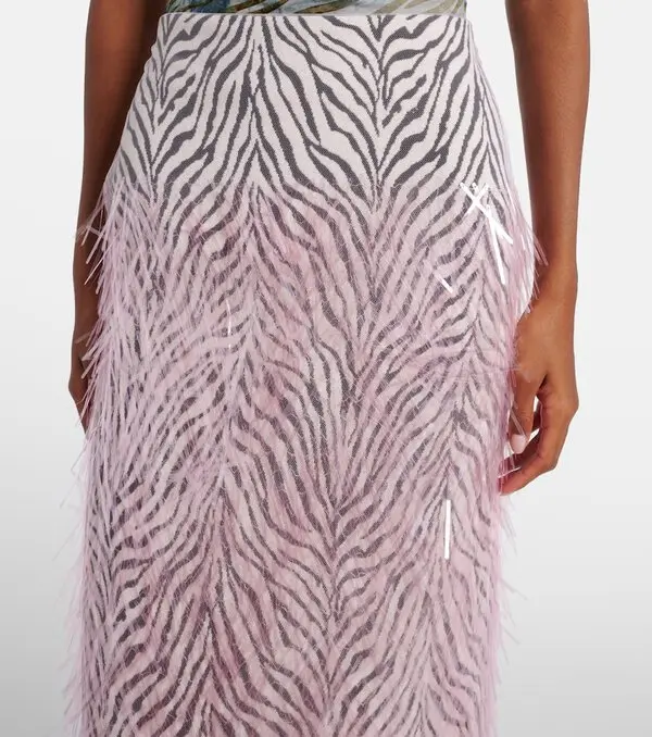 JACQUES WEI Fringed Zebra-print Midi Skirt