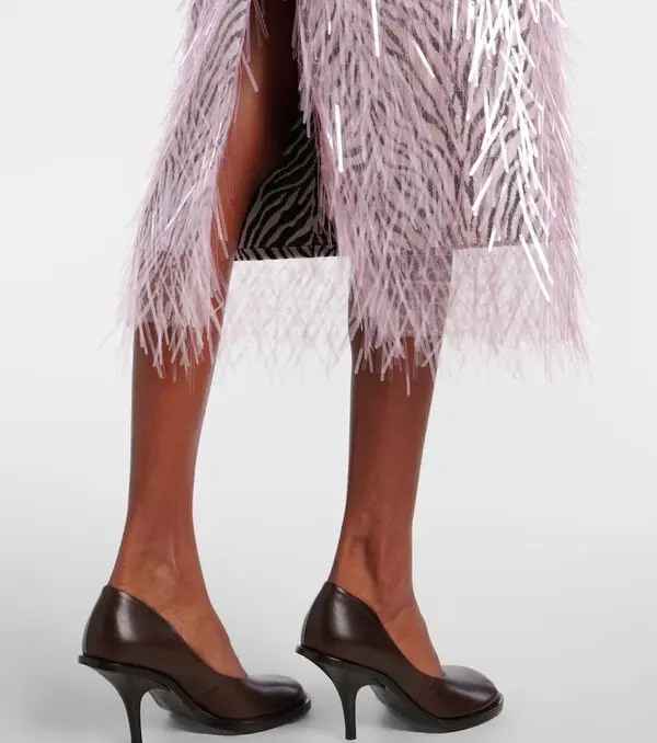 JACQUES WEI Fringed Zebra-print Midi Skirt
