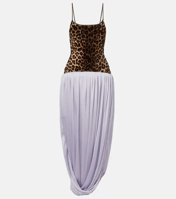 JACQUES WEI Leopard-print Draped Maxi Dress