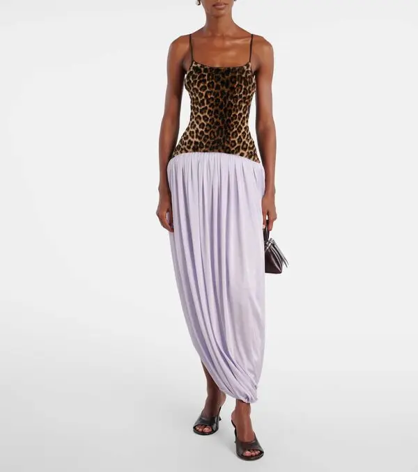 JACQUES WEI Leopard-print Draped Maxi Dress