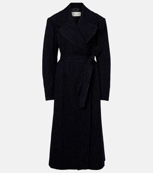 Dries Van Noten Belted Pinstriped Wool Coat