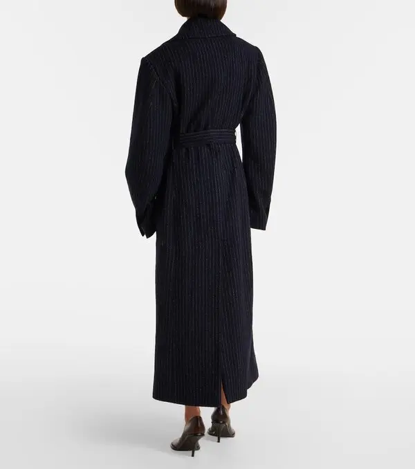 Dries Van Noten Belted Pinstriped Wool Coat