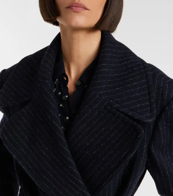 Dries Van Noten Belted Pinstriped Wool Coat