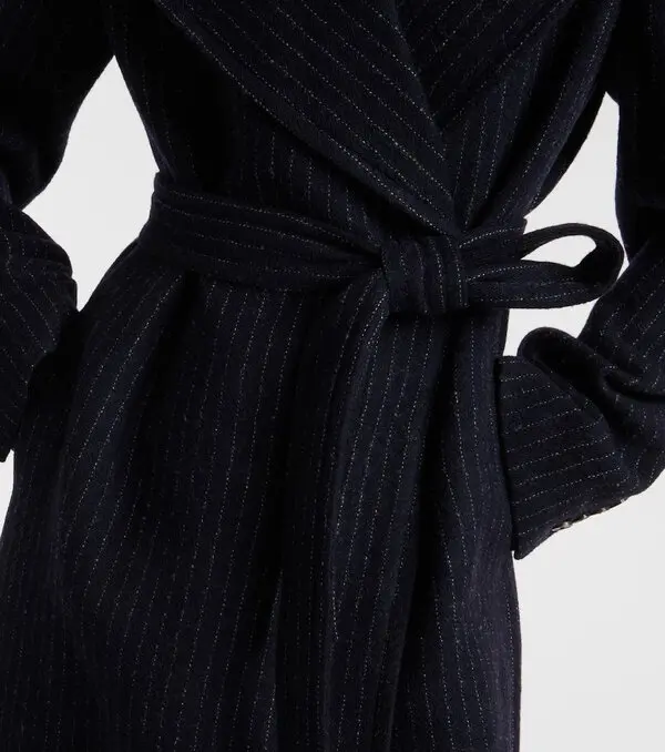 Dries Van Noten Belted Pinstriped Wool Coat