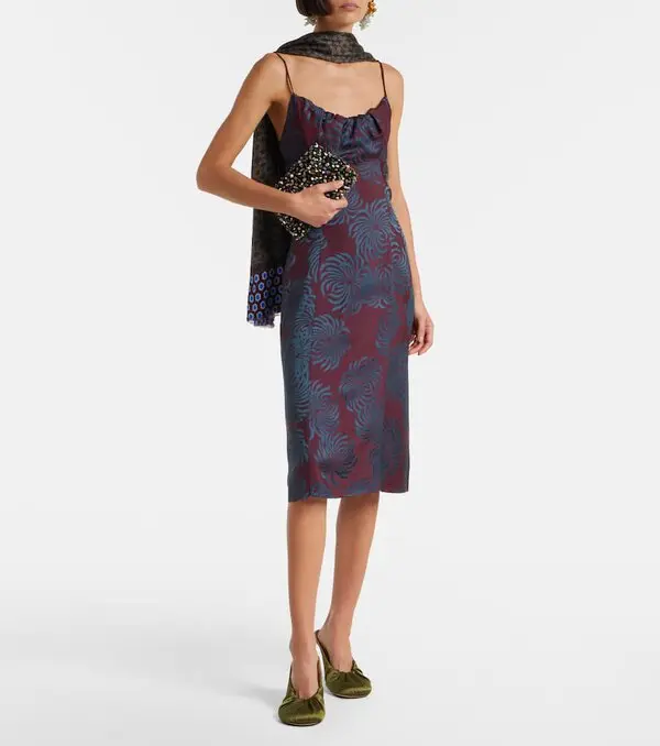 Dries Van Noten Floral Jacquard Midi Dress - Burgundy - 30% Off |  Editorialist