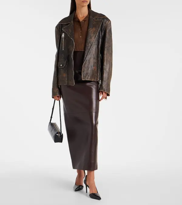 Khaite Loxley Leather Maxi Skirt - Brown